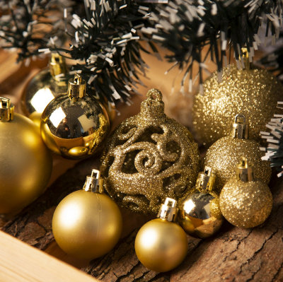 Christmas Baubles Gold Shatterproof Assorted Pack of 100