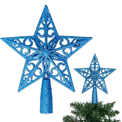 Christmas Blue Glitter Star Tree Topper - Sparkling Star Decoration for ...