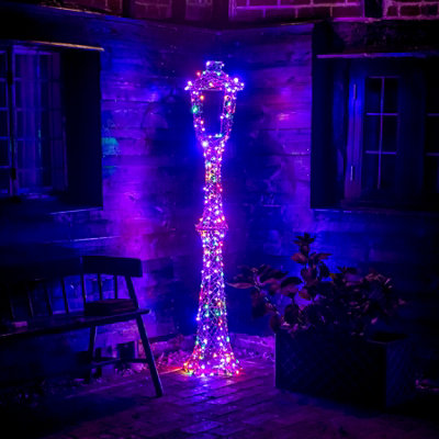 Christmas Brown Weave 1.8m Lamp Post with 200 Warm White and Multi LED Lights