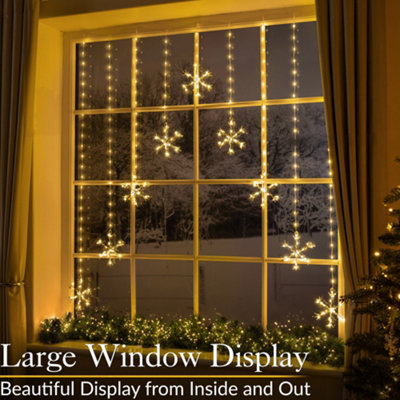 Christmas Curtain Lights Micro LED Snowflake Window Indoor Outdoor 1.2m ...