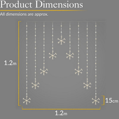 Christmas Curtain Lights Micro LED Snowflake Window Indoor Outdoor 1.2m ...