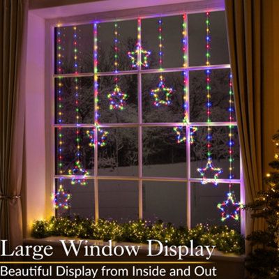 Christmas Curtain Lights Micro LED Star Wall Window Indoor Outdoor 1.2m Multicolour Christow
