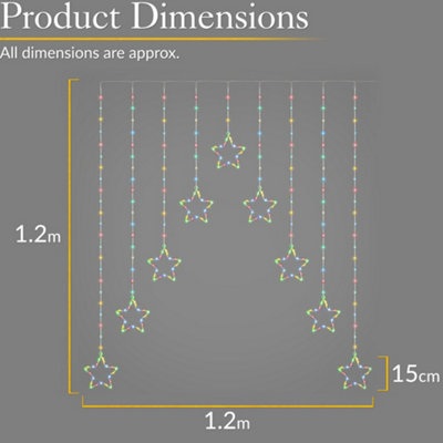 Christmas Curtain Lights Micro LED Star Wall Window Indoor Outdoor 1.2m Multicolour Christow