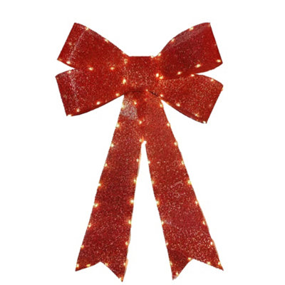 Christmas Decor: 60CM Red LED Bow with Warm White Lights, Battery Operated