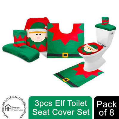 Christmas Decoration 3pcs Elf Toilet Seat Cover Rug Tissue Box Cover ...