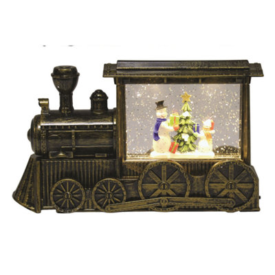 Christmas Decoration - LED Train Water Spinner with Glitter Snowman Scene