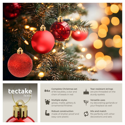 Christmas Decorations - 84 red baubles, string of beads, star tree ...