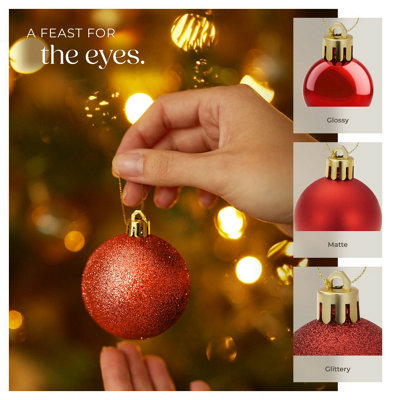 Christmas Decorations - 84 red baubles, string of beads, star tree ...