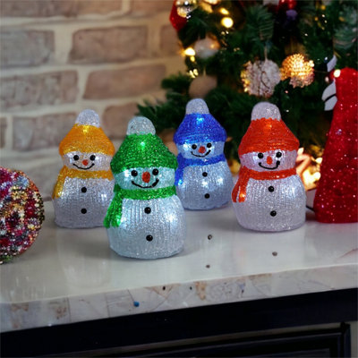 Christmas Festive Set of 4 Acrylic Outdoor & Indoor Snowmen Battery ...