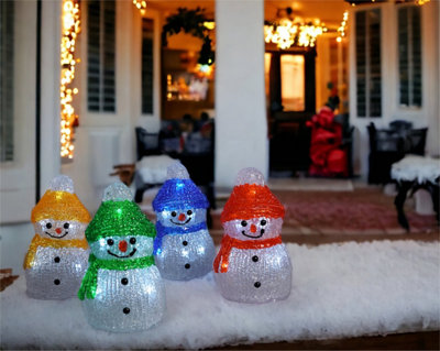 Christmas Festive Set of 4 Acrylic Outdoor & Indoor Snowmen Battery ...