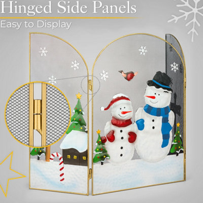 CHRISTMAS FIREGUARD DECORATION XMAS FIREPLACE SCREEN FIRE GUARD 3 PANEL ...