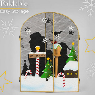 Christmas Fireguard Decoration Xmas Fireplace Screen Fire Guard 3 Panel ...