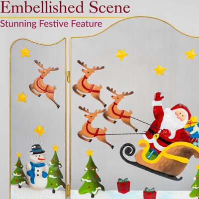 Christmas Fireguard Decoration Xmas Fireplace Screen Fire Guard 3 Panel ...