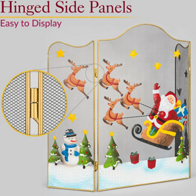 Christmas Fireguard Decoration Xmas Fireplace Screen Fire Guard 3 Panel ...