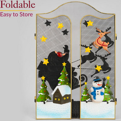 Christmas Fireguard Decoration Xmas Fireplace Screen Fire Guard 3 Panel ...