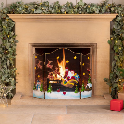 Christmas Fireguard Decoration Xmas Fireplace Screen Fire Guard 3 Panel ...