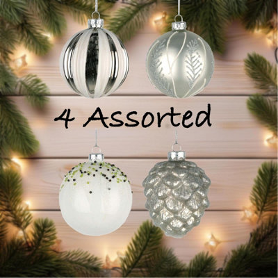 Christmas Glass Baubles 12pcs Set - 8cm Ornaments with 4 Stunning ...