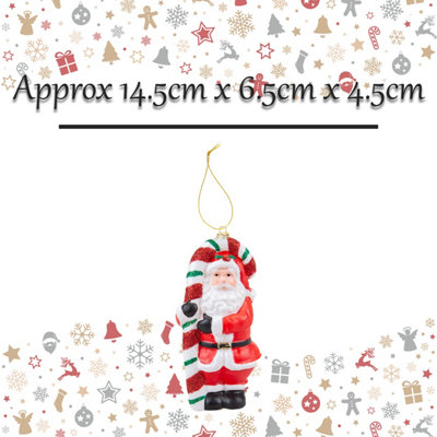Christmas Hanging Decoration Santa And Cane X 1 14. 5x6. 5x4. 5cm Red Santa