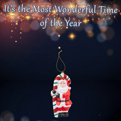 Christmas Hanging Decoration Santa And Cane X 1 14. 5x6. 5x4. 5cm Red Santa