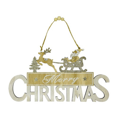 Christmas Hanging Display Signs Xmas Party Decor Star Santa Plaque ...