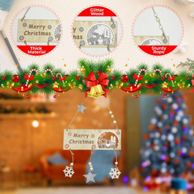 Christmas Hanging Sign Wooden Xmas Plaque for Xmas Tree, Outdoor ...