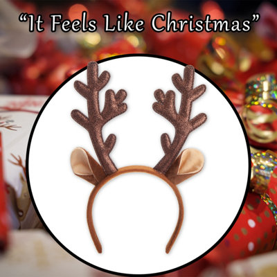 Christmas Headband Reindeer Glitter Antlers With Ears X 1 28cm x 19cm Brown