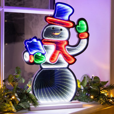 Christmas Infinity Light LED Xmas Snowman Indoor Decoration 40cm Wooden ...