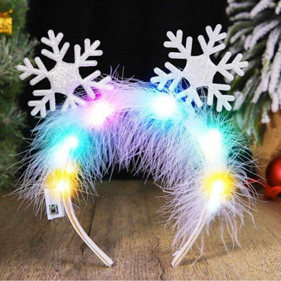 Christmas Light Up Headband LED Snowflake Headbands Glowing Feather ...
