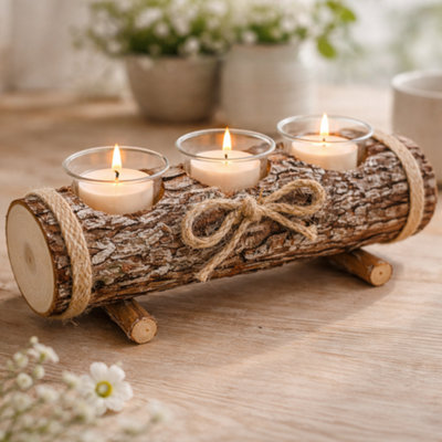 Christmas Log Candle Holder with 3 Tealights