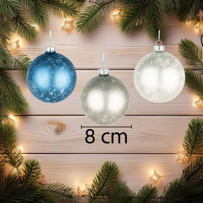 Christmas Marble Glass Baubles 12pcs Set - 8cm with 3 Unique Assorted ...