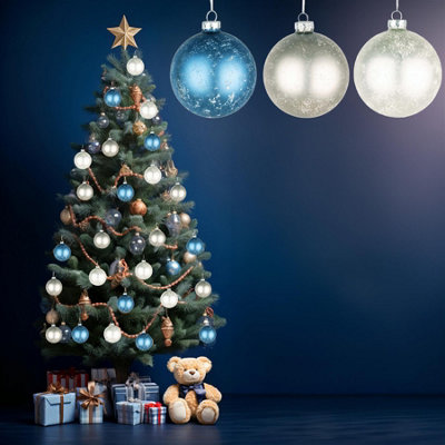 Christmas Marble Glass Baubles 12pcs Set - 8cm with 3 Unique Assorted ...