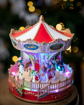 Christmas Musical Carousel with Multi Colour LED Lights - Festive Scene ...
