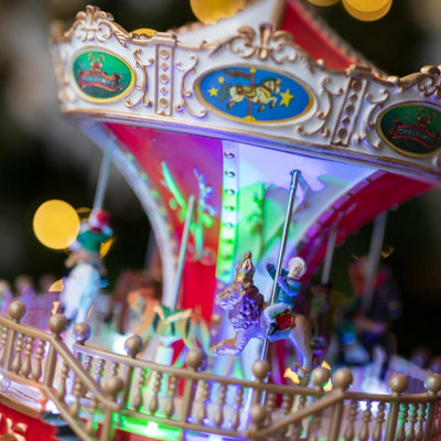 Christmas Musical Carousel with Multi Colour LED Lights - Festive Scene ...