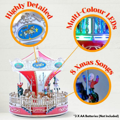 Christmas Musical Carousel with Multi Colour LED Lights - Festive Scene ...