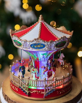 Christmas Musical Carousel with Multi Colour LED Lights - Festive Scene ...