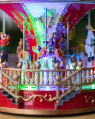 Christmas Musical Carousel with Multi Colour LED Lights - Festive Scene ...