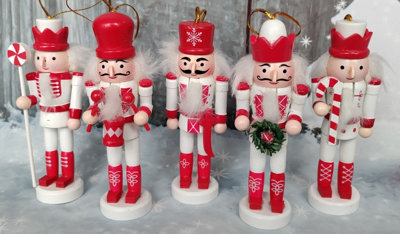 Christmas Nutcracker Tree Decorations Pack of 5 White & Red Nutcrackers