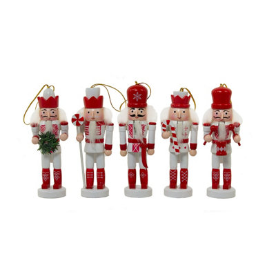 Christmas Nutcracker Tree Decorations Pack of 5 White & Red Nutcrackers