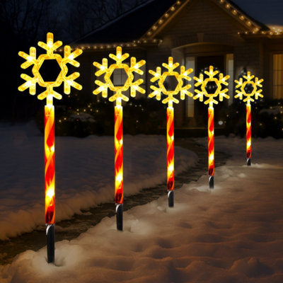 Christmas Pathway Lights 5 Pack Battery Operated Pre Lit Snow Christmas ...