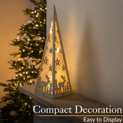 Christmas Pyramid Lantern Wooden Warm White LED Indoor Decoration H45cm