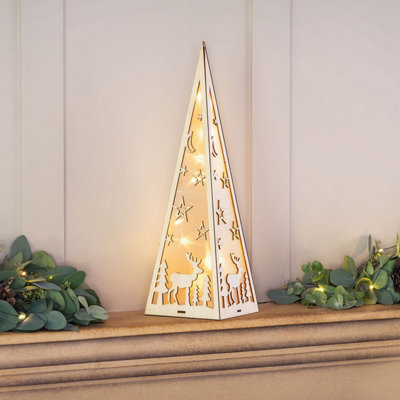 Christmas Pyramid Lantern Wooden Warm White LED Indoor Decoration H45cm