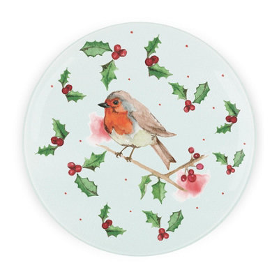 Christmas Robins Round Glass Worktop Saver - Chopping/Cutting Serving ...