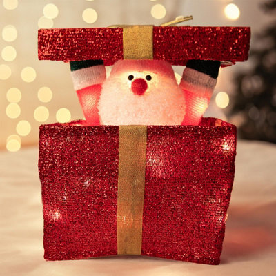 Christmas Santa Pup-up Lighted LED Gift Box 32cm