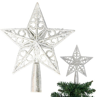 Christmas Silver Glitter Star Tree Topper - Sparkling Star Decoration ...