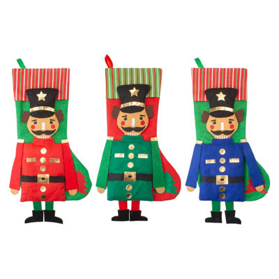 Christmas Stocking Nutcracker 1 x Varied Design 54cm Red, Green, Blue