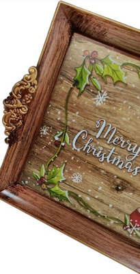 Christmas Stocking Tea Serving Tray Plastic Drinks Snack Tray 40cm x 26cm