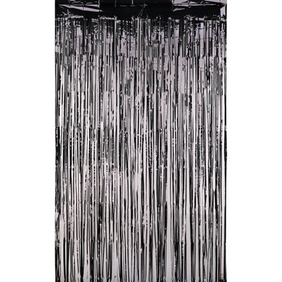 Christmas Tinsel Foil Fringe Curtain Backdrop Background, 1 x 2.5M, Black