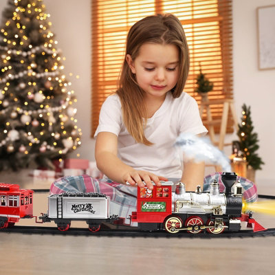 Christmas Train Set with Light & Sounds, Smoke Effect, Christmas Tree ...
