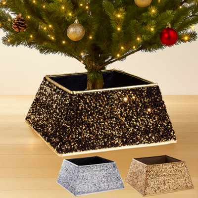 Christmas Tree Collar Fabric Glitter Square Base Cover Stylish Xmas ...