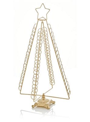 Christmas Tree Greetings Card Holder Metal Gold Tree Shape Holds 80 ...